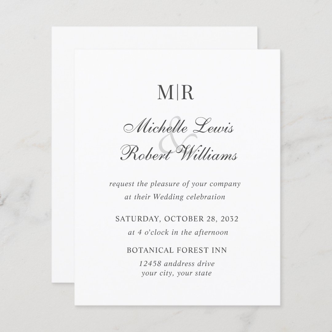 BUDGET ELEGANT PLAIN MONOGRAM WEDDING | Zazzle