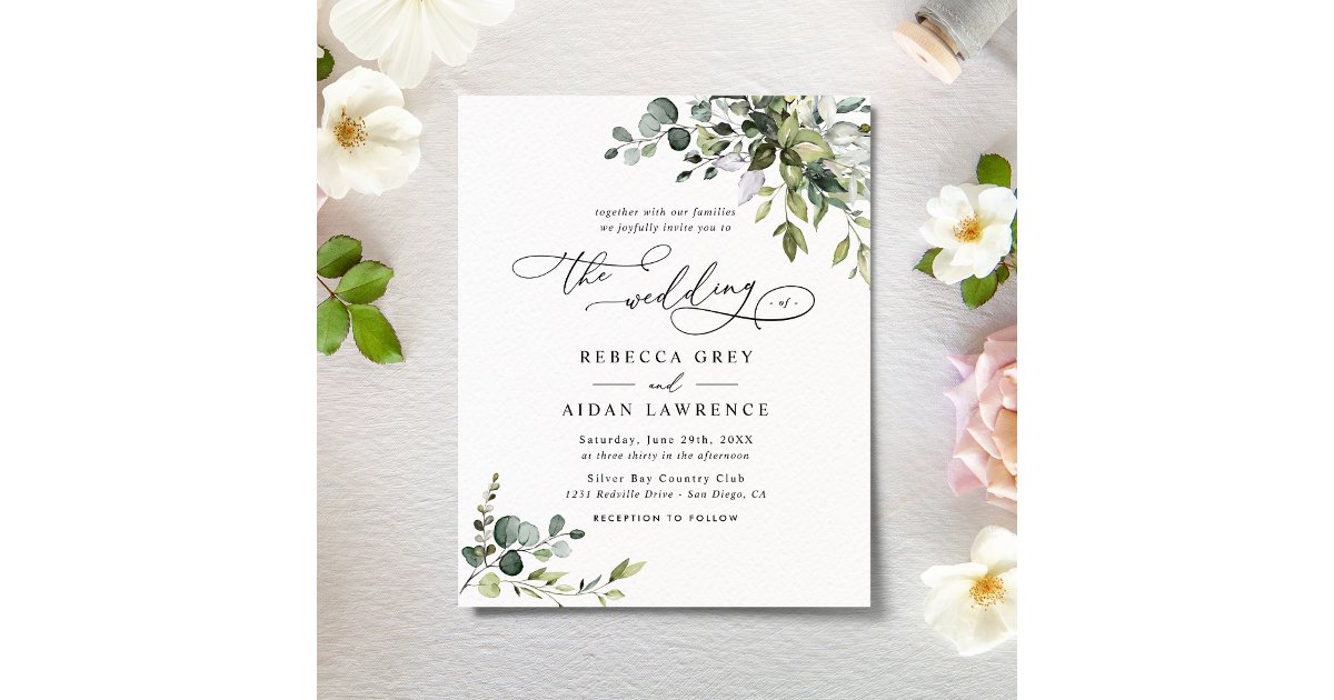Budget Elegant Rustic Greenery Wedding Invitation | Zazzle