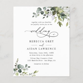 Budget Elegant Rustic Greenery Wedding Invitation | Zazzle