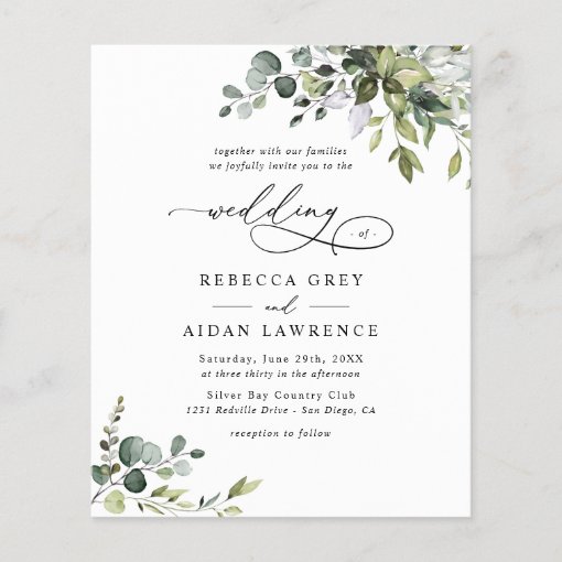 Budget Elegant Rustic Greenery Wedding Invitation | Zazzle
