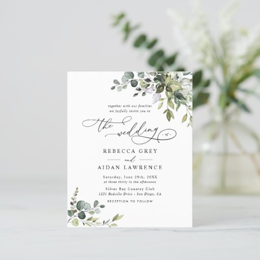 Budget Elegant Rustic Greenery Wedding Invitation | Zazzle