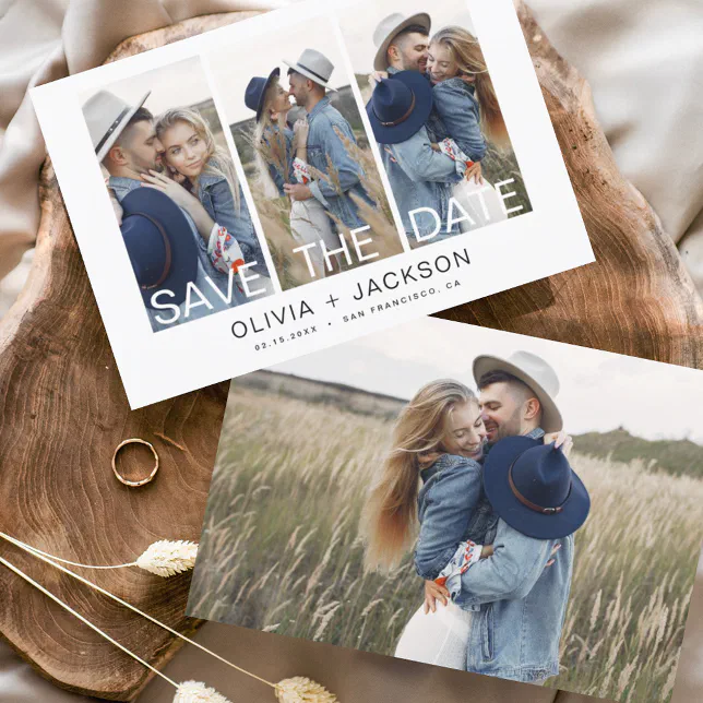Budget Elegant Save the Date 4 Photo White Flyer | Zazzle
