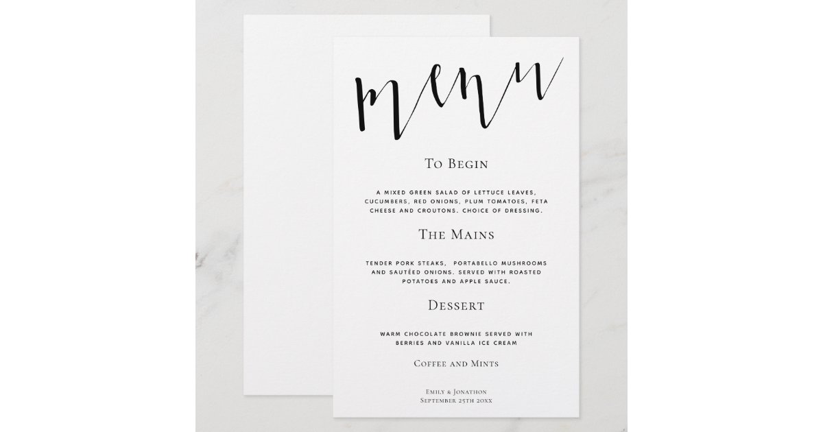 Budget Elegant Script Any Color Wedding Menu | Zazzle