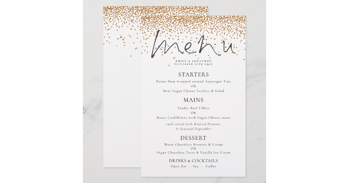 Budget Elegant Script Gold Glitter Wedding Menu | Zazzle