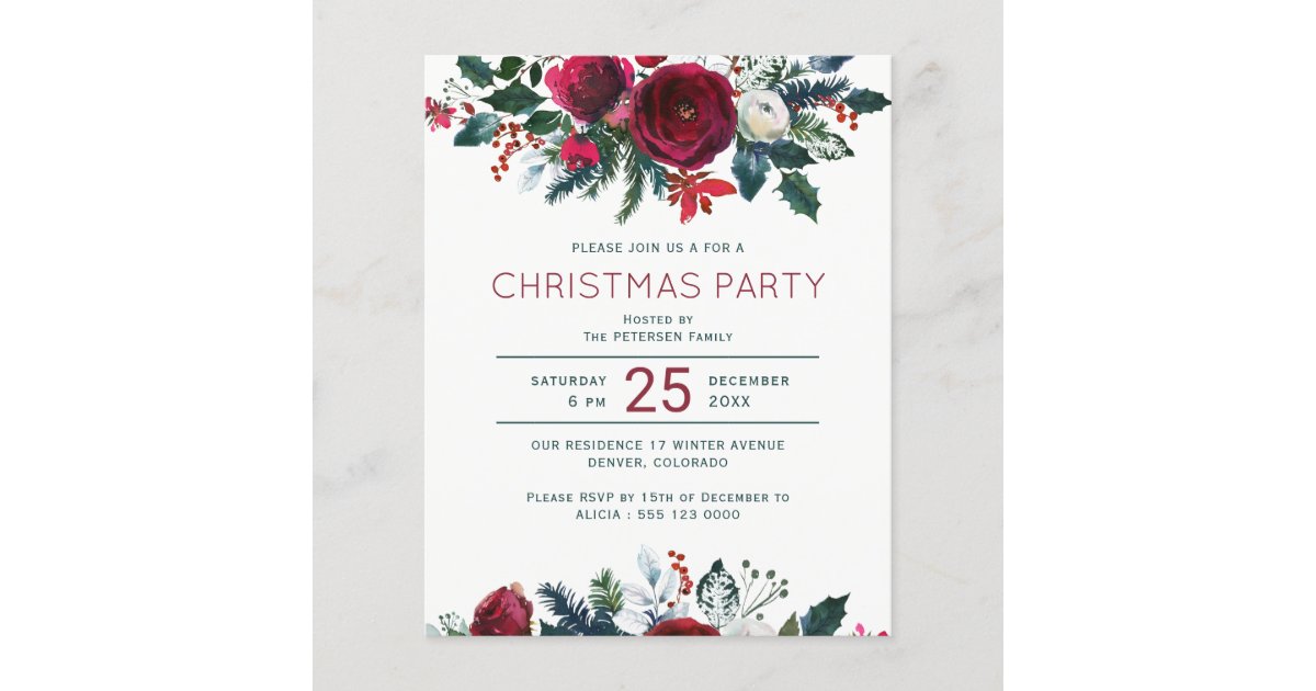 Budget elegant winter Christmas party invitation | Zazzle