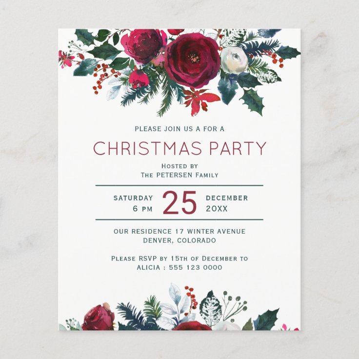 Budget elegant winter Christmas party invitation | Zazzle