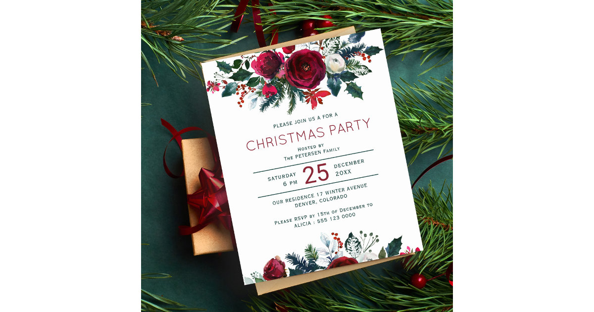 Budget elegant winter Christmas party invitation | Zazzle