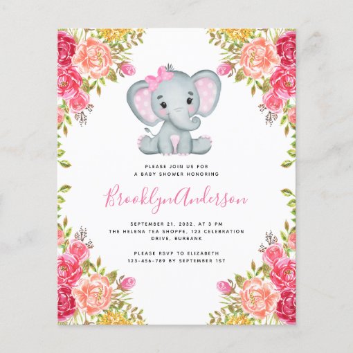 BUDGET Elephant QR Code Baby Shower Invitation | Zazzle