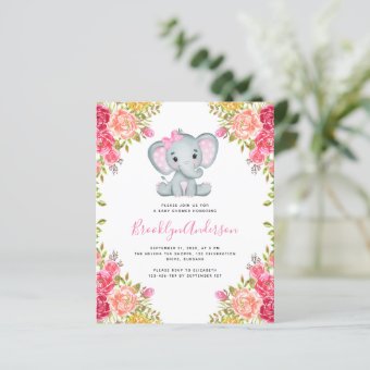 BUDGET Elephant QR Code Baby Shower Invitation | Zazzle