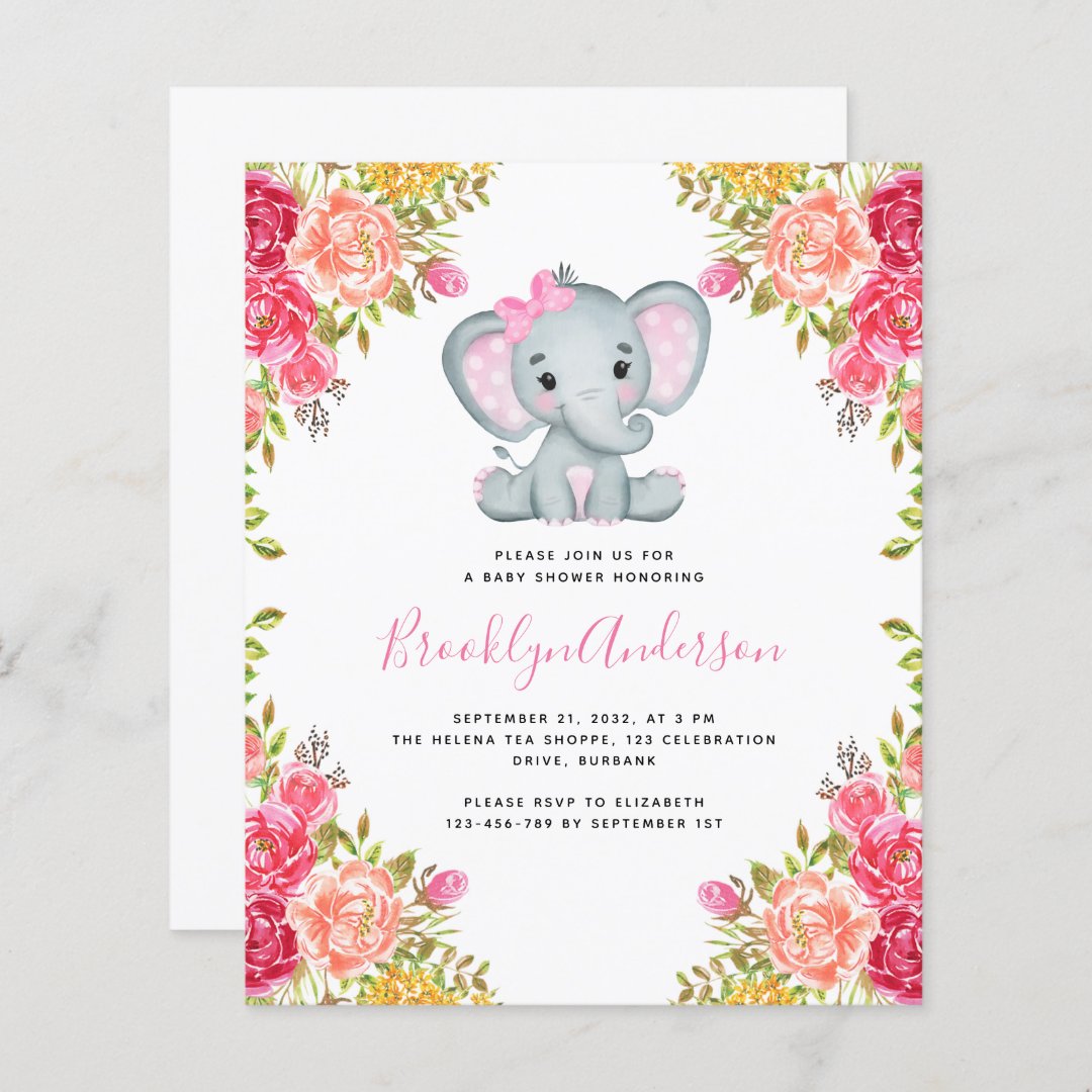 BUDGET Elephant QR Code Baby Shower Invitation | Zazzle