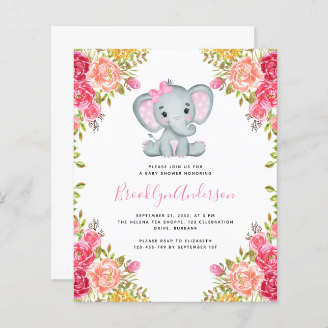 BUDGET Elephant QR Code Baby Shower Invitation | Zazzle