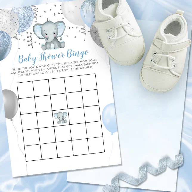 BUDGET Elephant Watercolor Baby Shower Bingo Card | Zazzle