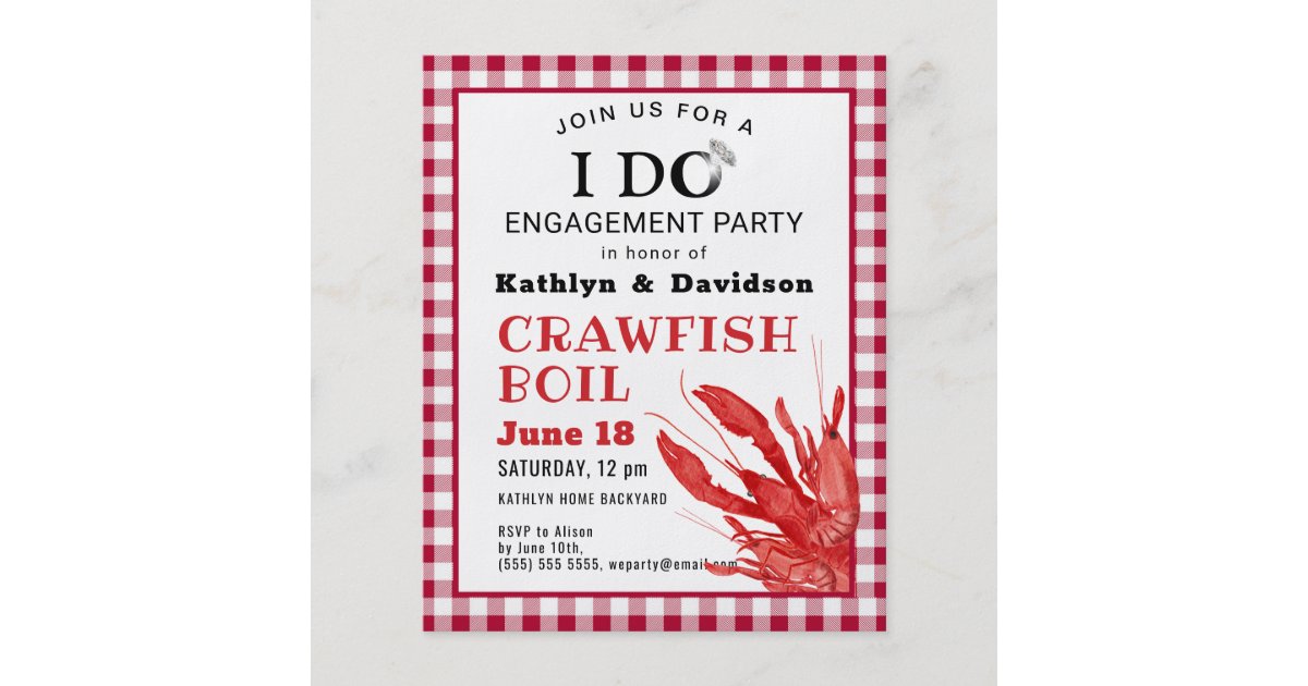 BUDGET Engagement Photo Crawfish Party Invitation Flyer | Zazzle