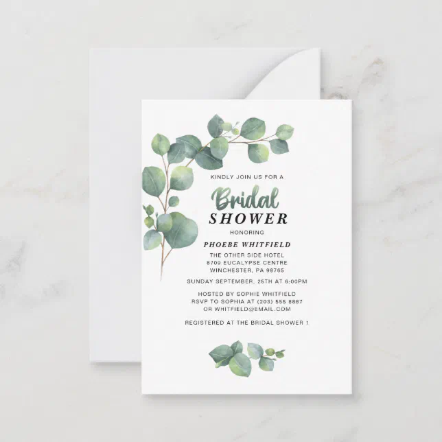 Budget Eucalyptus Bridal Shower Greenery Succulent Note Card | Zazzle