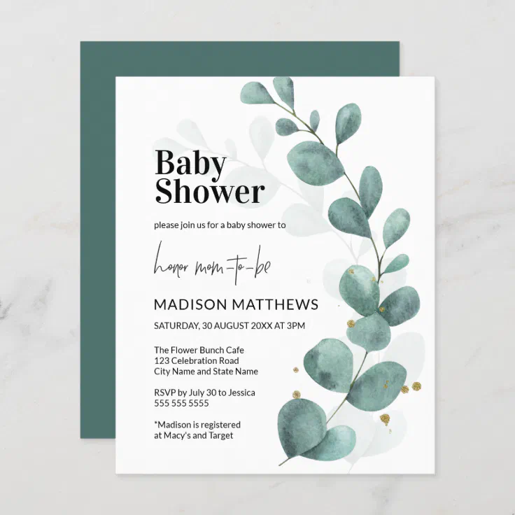 Budget Eucalyptus Greenery Botanical Baby Shower | Zazzle