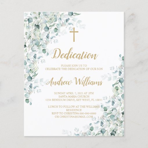 Budget Eucalyptus Greenery Dedication Invitation | Zazzle
