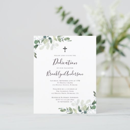 Budget Eucalyptus Greenery Dedication Invitation | Zazzle