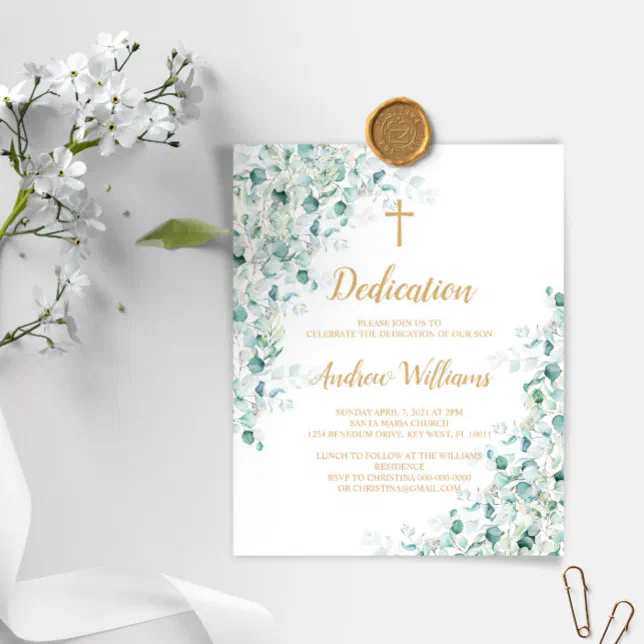 Budget Eucalyptus Greenery Dedication Invitation | Zazzle