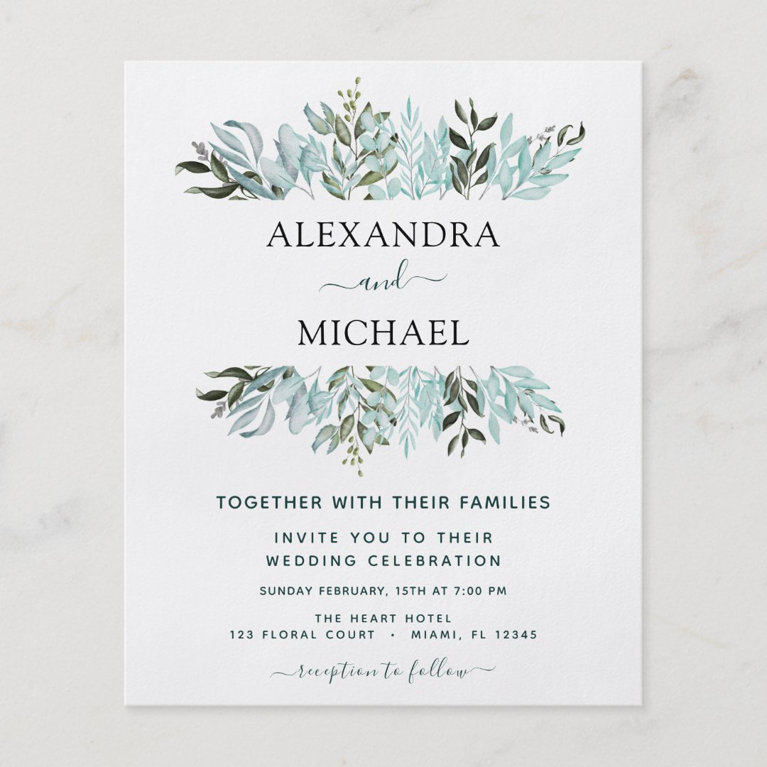 Budget Eucalyptus Greenery Succulent Wedding Flyer | Zazzle