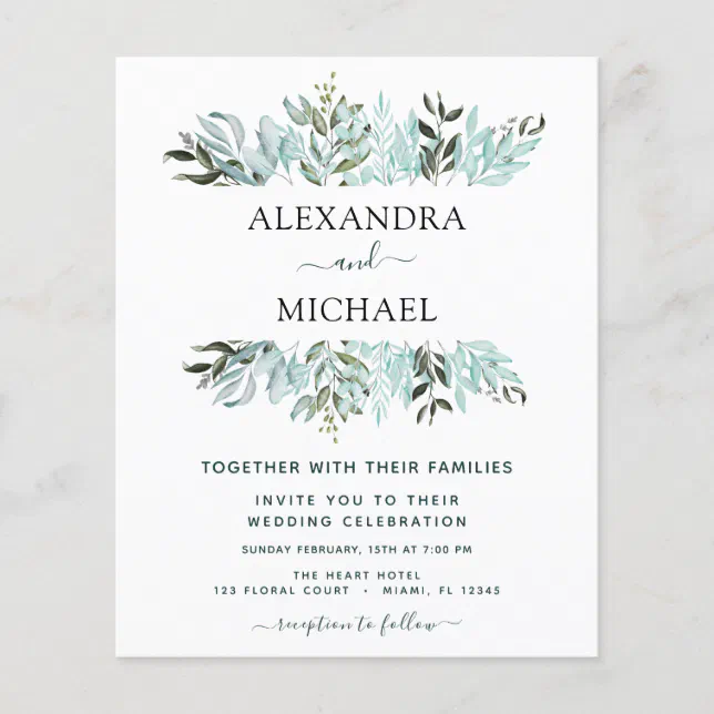 Budget Eucalyptus Greenery Succulent Wedding Flyer | Zazzle