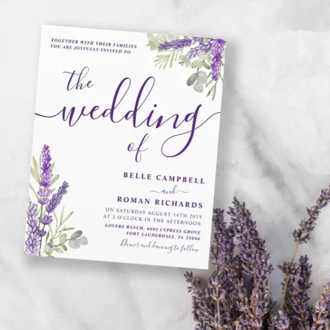 Budget Eucalyptus & Lavender Wedding Invitation | Zazzle