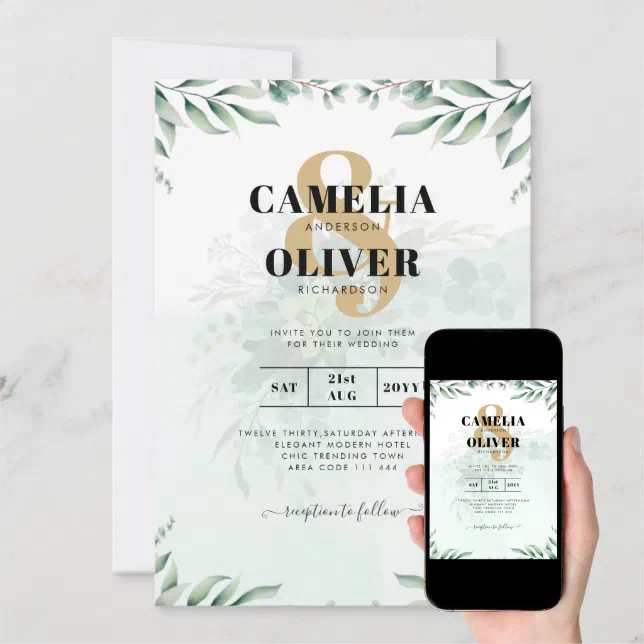 Budget Eucalyptus Leaves Greenery Wedding QR CODE Invitation | Zazzle