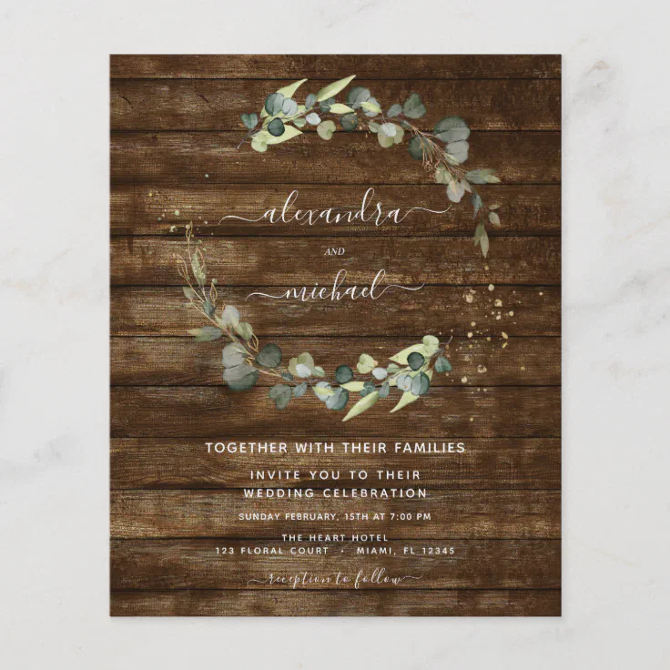 Budget Eucalyptus Photo Rustic Country Wedding Flyer | Zazzle