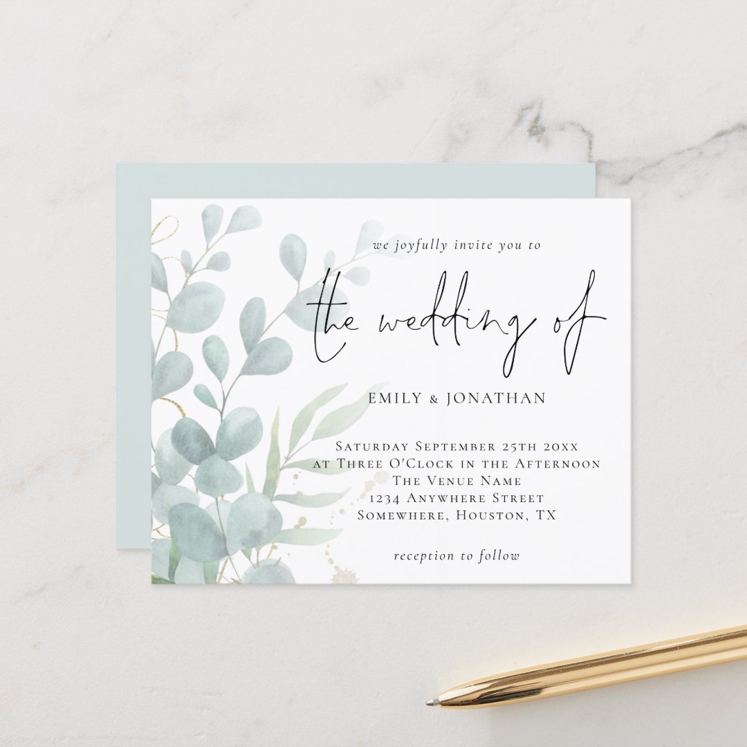 Budget Eucalyptus Powder Blue Wedding Invitation | Zazzle