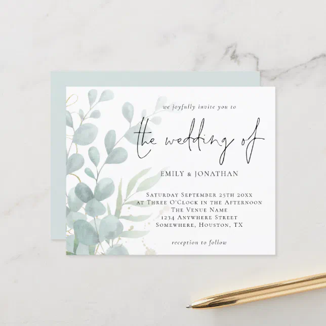 Budget Eucalyptus Powder Blue Wedding Invitation | Zazzle