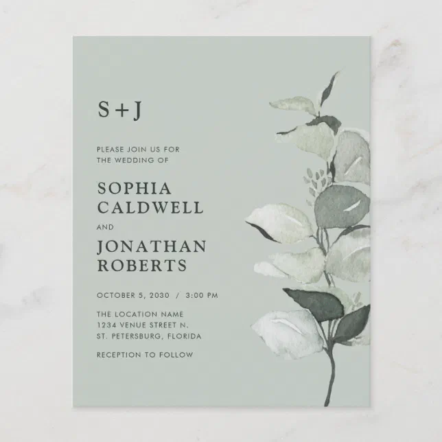 Budget Eucalyptus QR Code Monogram Wedding Invite | Zazzle