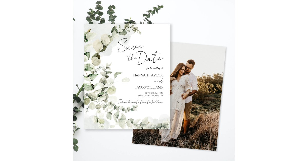 Budget Eucalyptus Sage Green Photo Save The Date | Zazzle