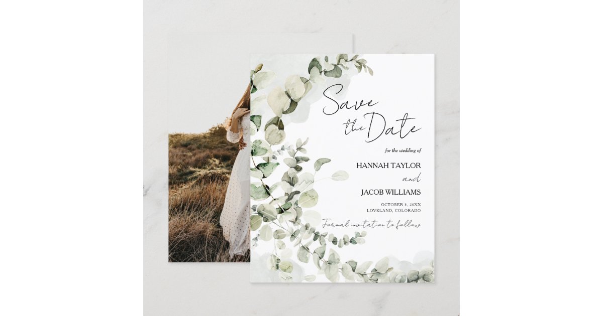 Budget Eucalyptus Sage Green Photo Save The Date | Zazzle