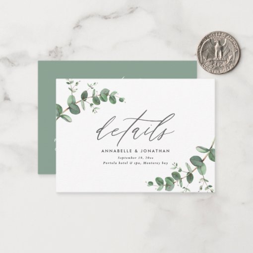 budget Eucalyptus sage green Wedding details Note Card | Zazzle