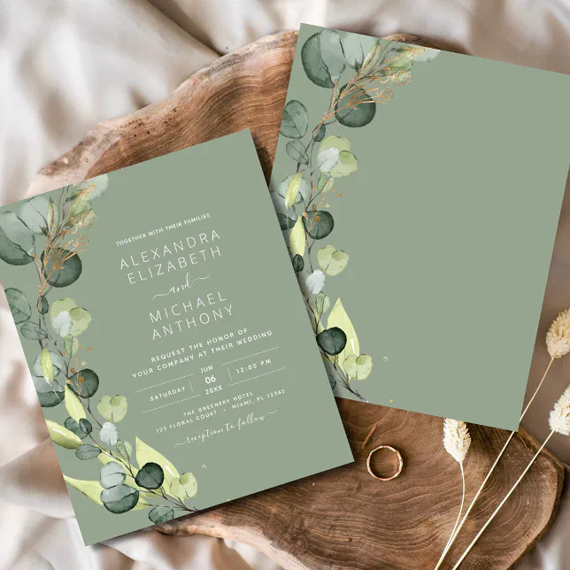Budget Eucalyptus Sage Green Wedding Invitation | Zazzle