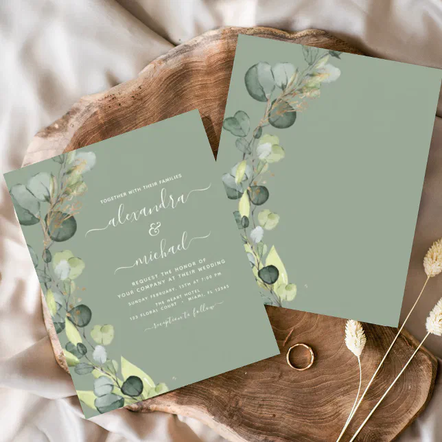 Budget Eucalyptus Sage Green Wedding Invitation Flyer | Zazzle
