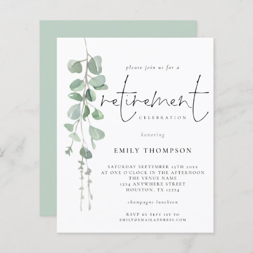 Budget Eucalyptus Script Retirement Invitation | Zazzle