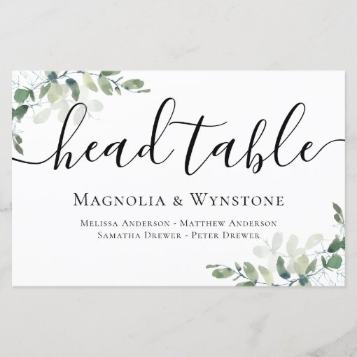 BUDGET Eucalyptus Wedding Head Table Sign | Zazzle