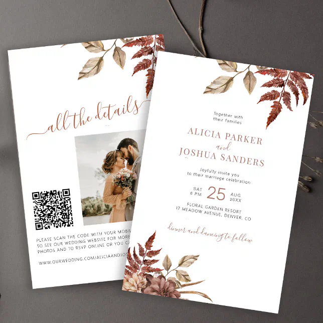 Budget fall all in one QR wedding invitation | Zazzle