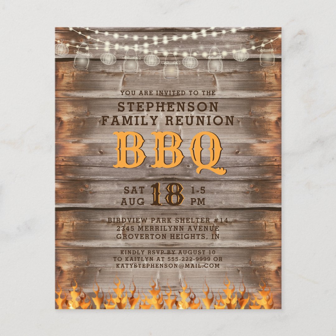 Budget Family Reunion BBQ Rustic Wood Invitation | Zazzle