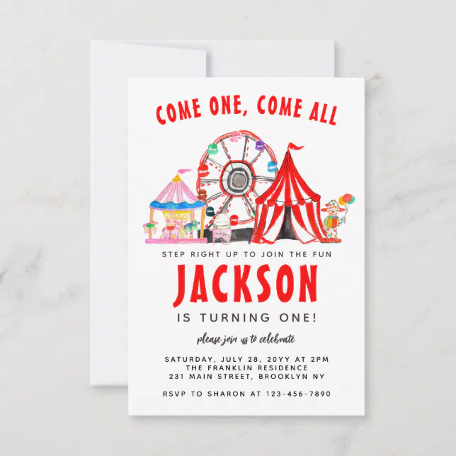 Budget Festive Carnival Circus Party Kid Birthday Note Card | Zazzle