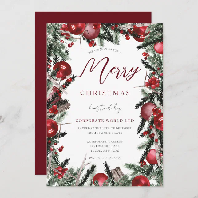 Budget Festive Wreath Corporate Christmas Party Invitation | Zazzle