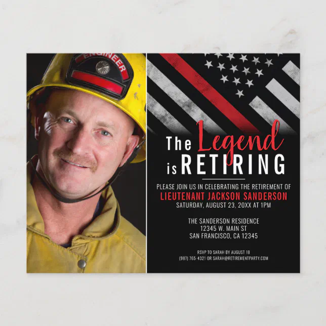 Budget Firefighter Photo Retirement Invitation | Zazzle