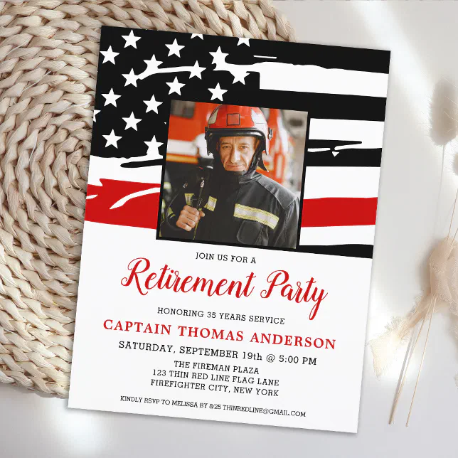 Budget Firefighter Retirement Photo Fireman Invite | Zazzle