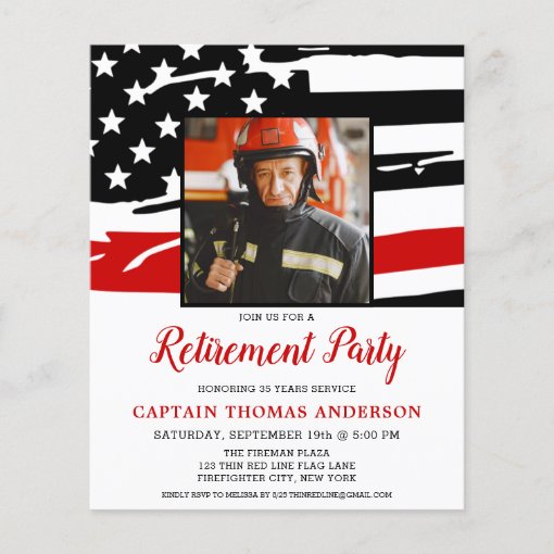 Budget Firefighter Retirement Photo Fireman Invite | Zazzle