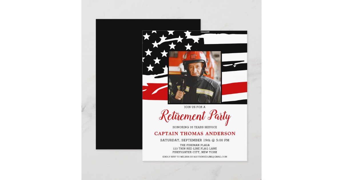 Budget Firefighter Retirement Photo Fireman Invite | Zazzle