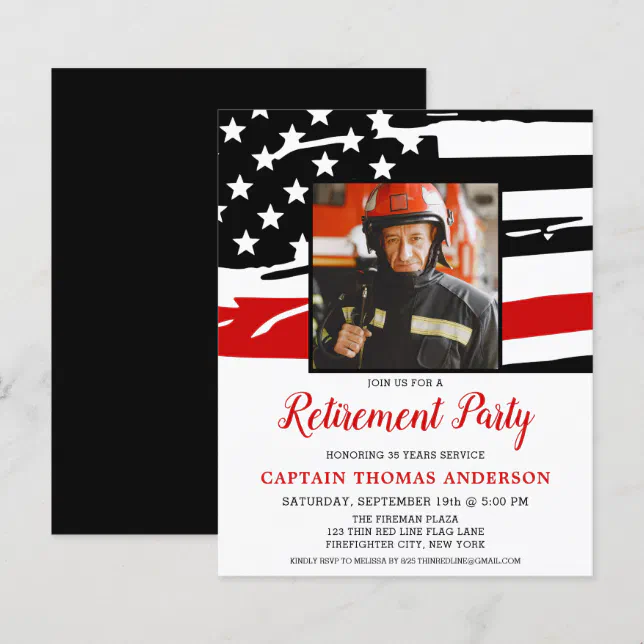 Budget Firefighter Retirement Photo Fireman Invite | Zazzle