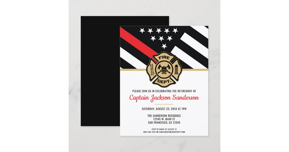 Budget Firefighter Retirement Red Line Invitation | Zazzle