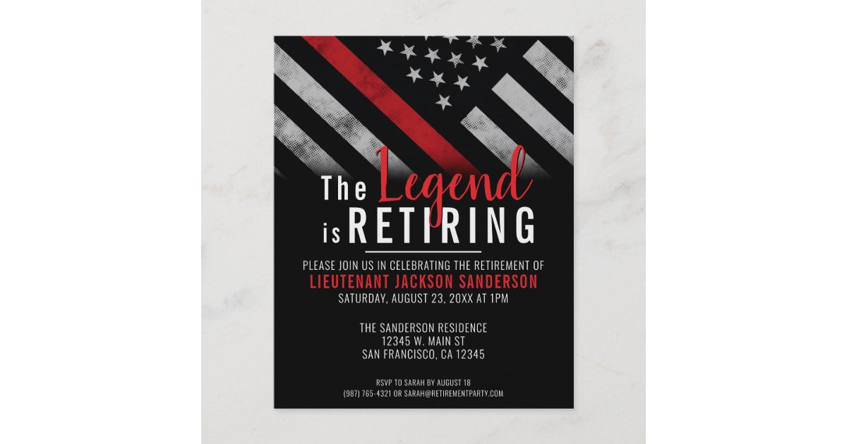 Budget Firefighter Retirement Red Line Invitation Flyer | Zazzle