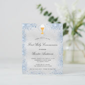 Budget first communion silver blue invitation | Zazzle