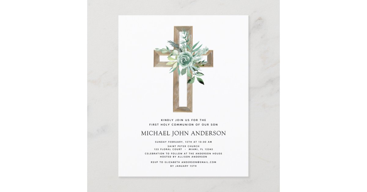 Budget First Holy Communion Greenery Eucalyptus Flyer | Zazzle